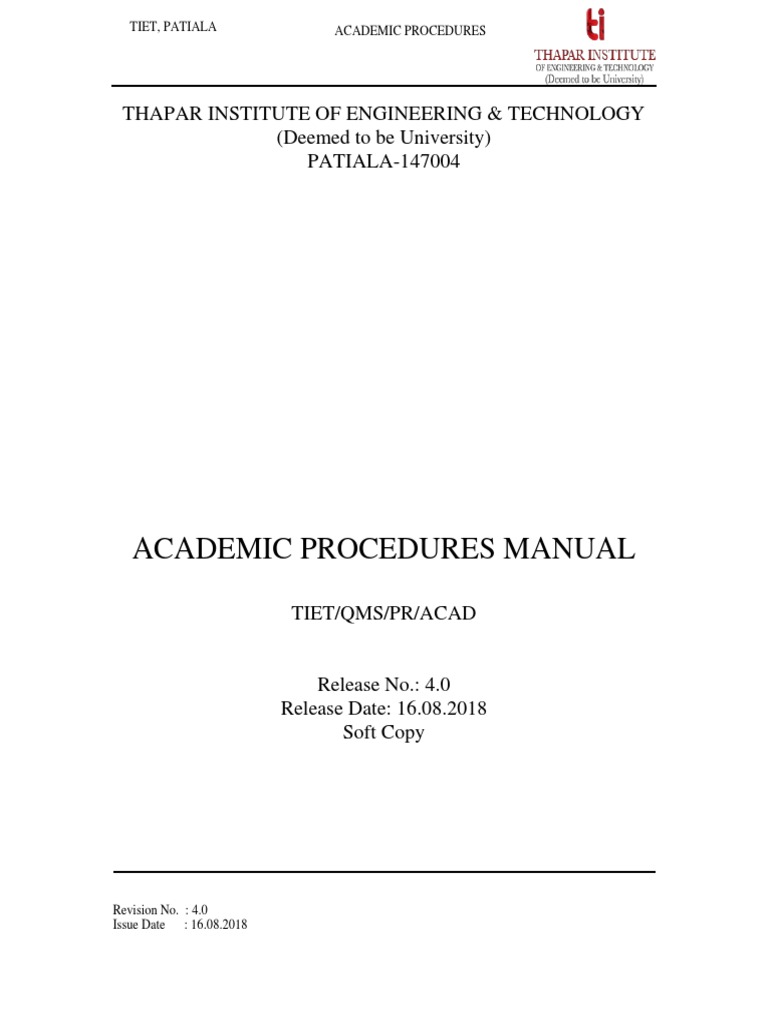 Academic Procedures Manual: Thapar Institute of Engineering ...