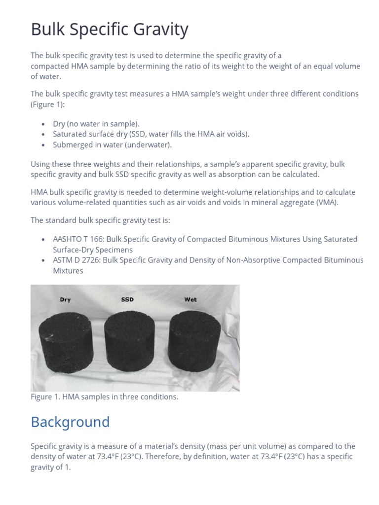 Bulk Specific Gravity Of Compacted Specimen Bituminous Mix Pdf