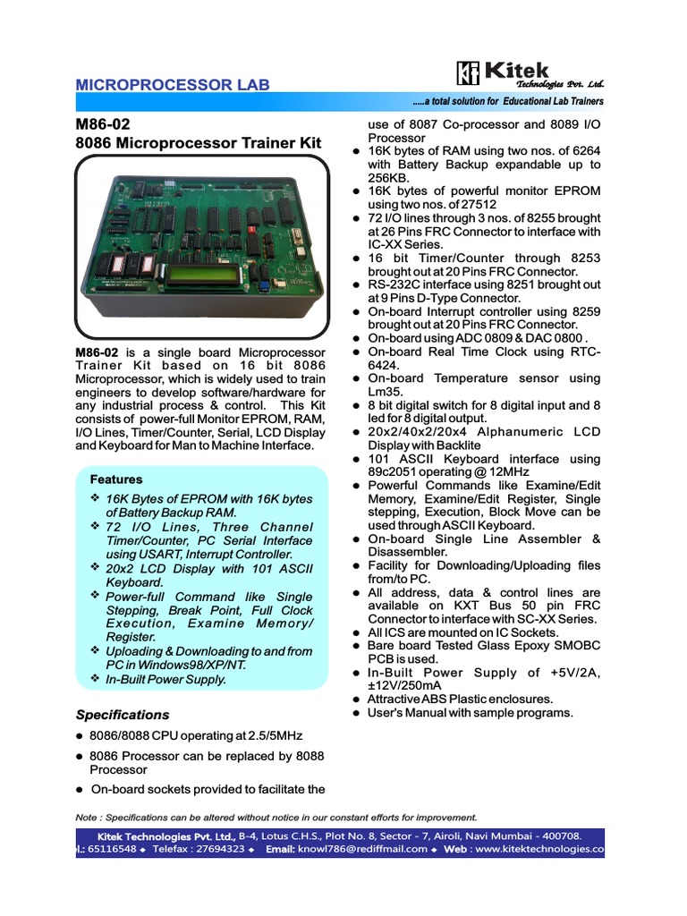 8086 Microprocessor Trainer Kit M86-02 | PDF | Integrated Circuit | Electrical Engineering