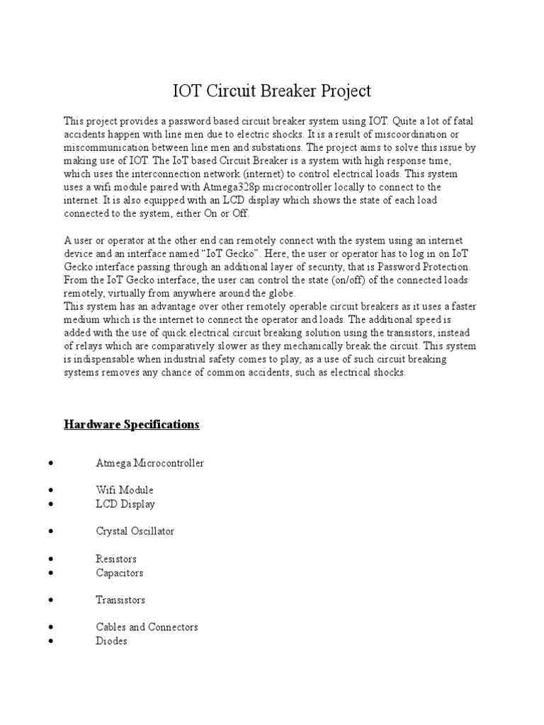IOT Circuit Breaker Project: Hardware Specifications | PDF