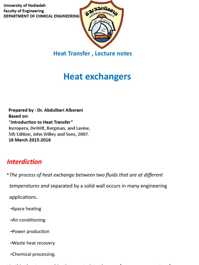 Heat Exchangers: Heat Transfer, Lecture Notes | PDF | Heat Transfer ...