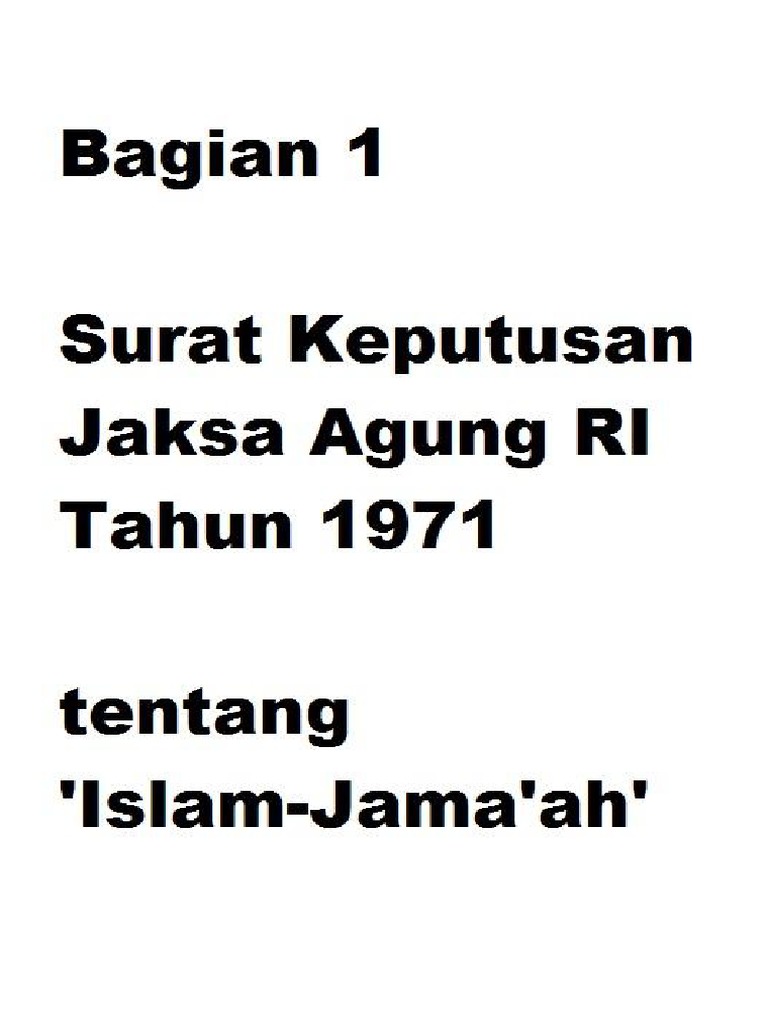 Kejaksaan Agung RI Tentang Islam Jama'ah Ajaran LDII (1971 Dan 2004) | PDF Kejaksaan Agung RI Tentang Islam Jama'ah Ajaran LDII (1971 Dan 2004) | PDF