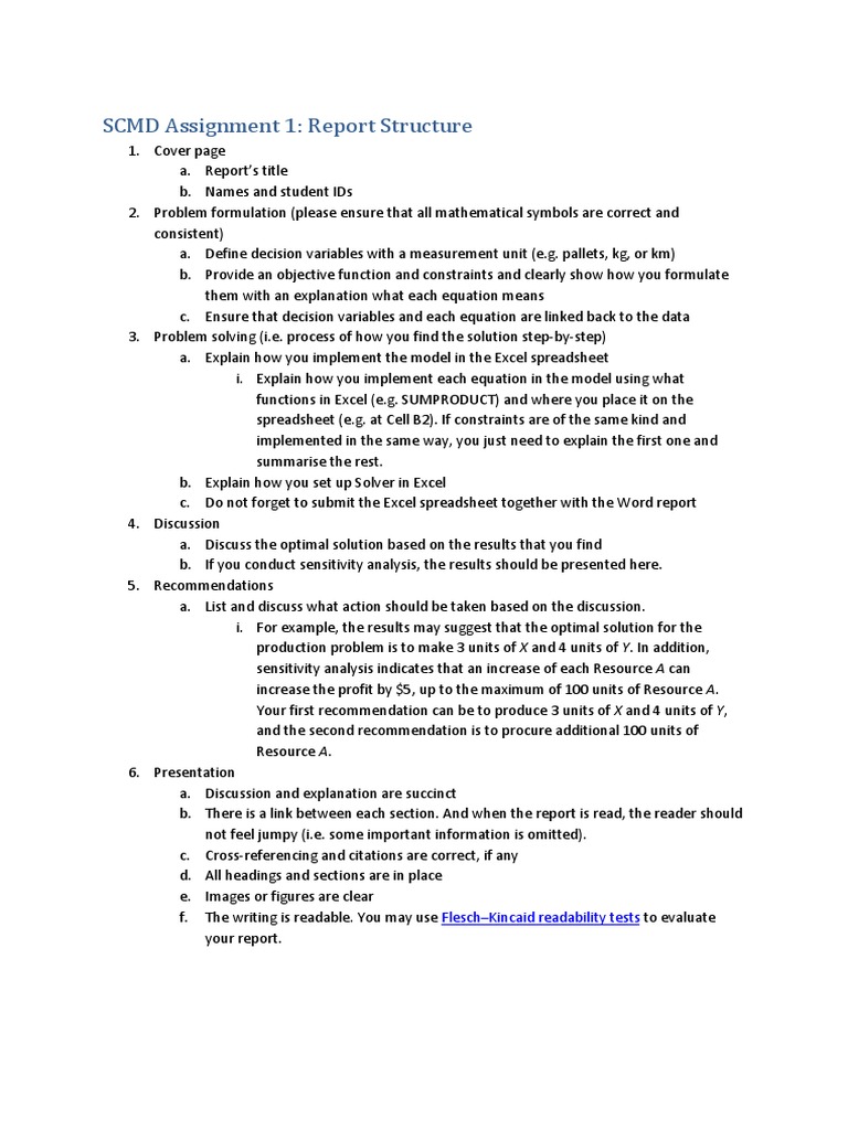 SCMD Assignment 1 Report Guide | PDF | Sensitivity Analysis | Spreadsheet