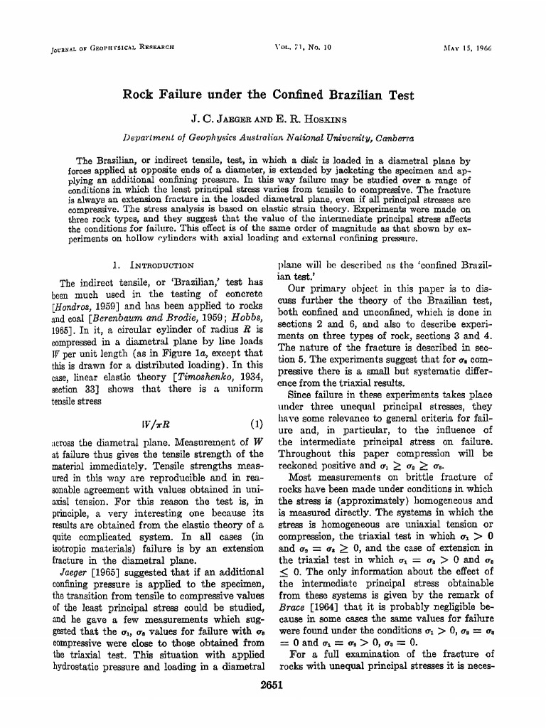 1966-Jaeger-Rock Failure Under He Confined Brazzilian Test | PDF ...