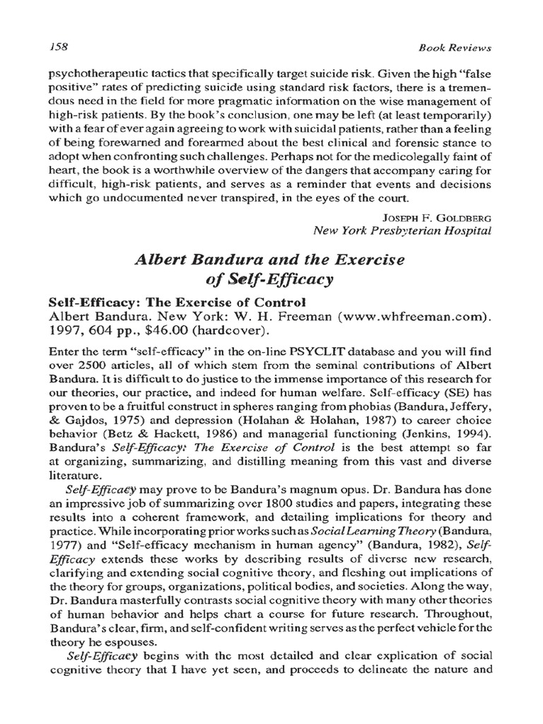 Bandura (1997) Self-Efficacy - The Exercise of Control PDF | PDF