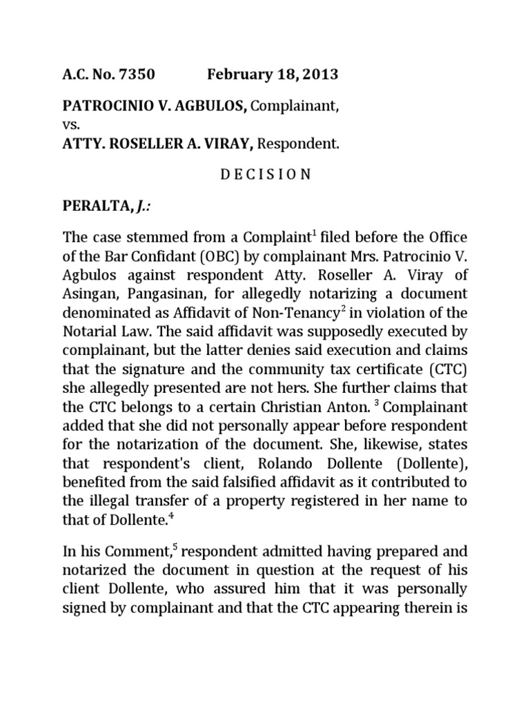 Agbulos Vs Atty. Viray | PDF | Notary Public | Affidavit