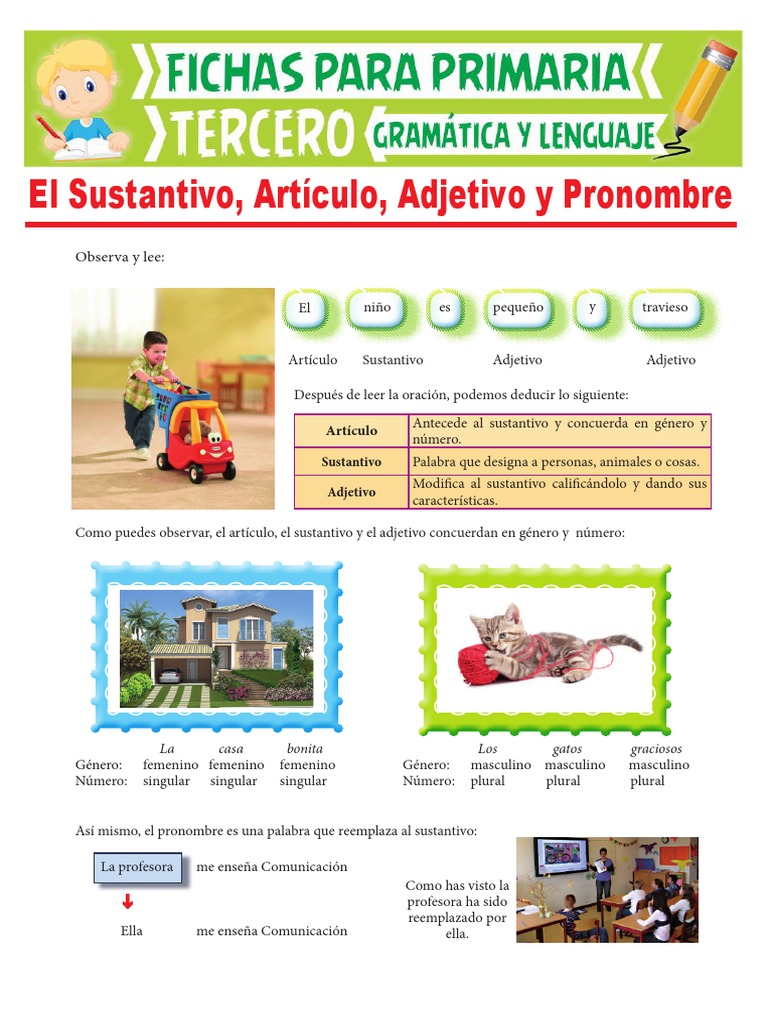 Identificando El Sustantivo Artículo Adjetivo y Pronombre | PDF ...