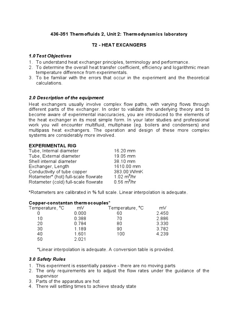 1.0 Test Objectives: 436-351 Thermofluids 2, Unit 2: Thermodynamics ...