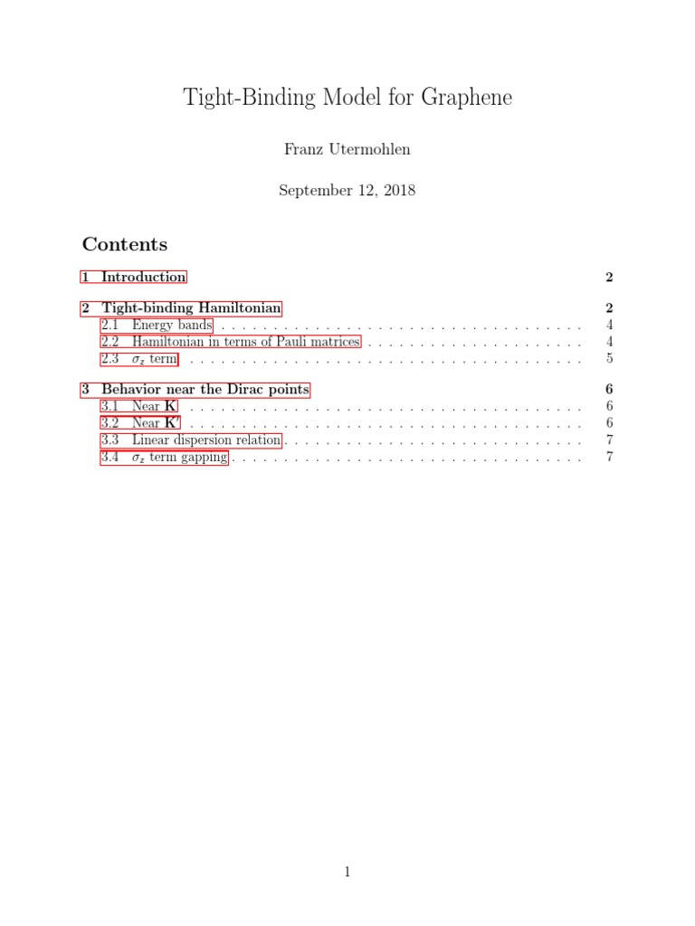 Graphene Tight-Binding Model-1ny95f1 | PDF | Graphene | Hamiltonian ...