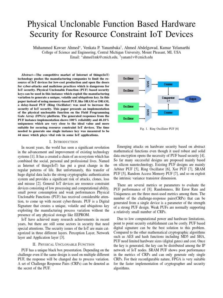 IEEE WFIoT PUF Based Device Authentication | PDF | Internet Of Things | Cryptography
