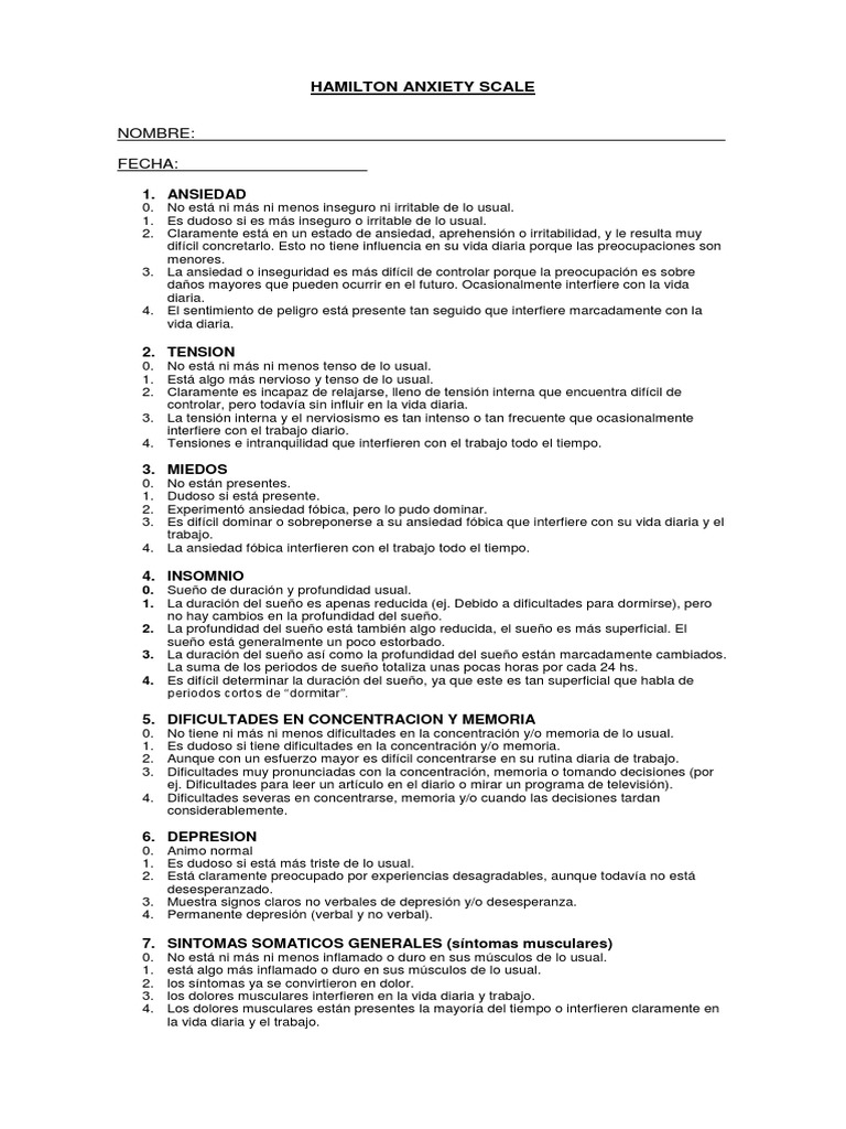 Hamilton Anxiety Scale | PDF | Dormir | Ansiedad