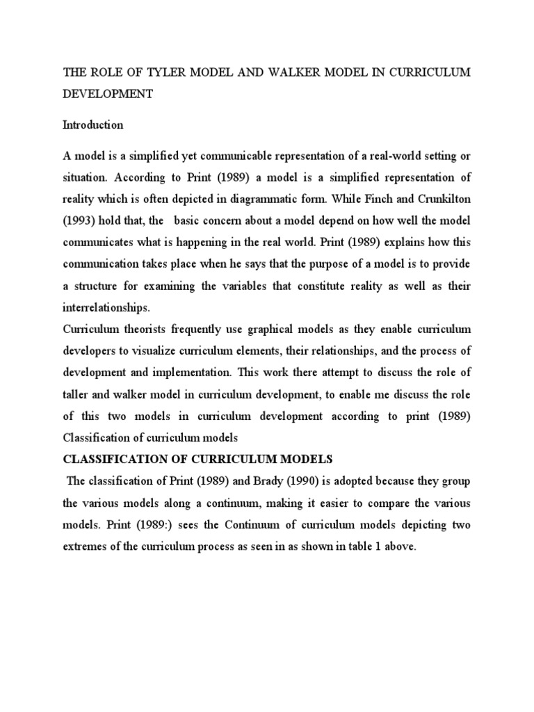 Tyler and Walker Models in Curriculum Development | PDF | Rationality ...