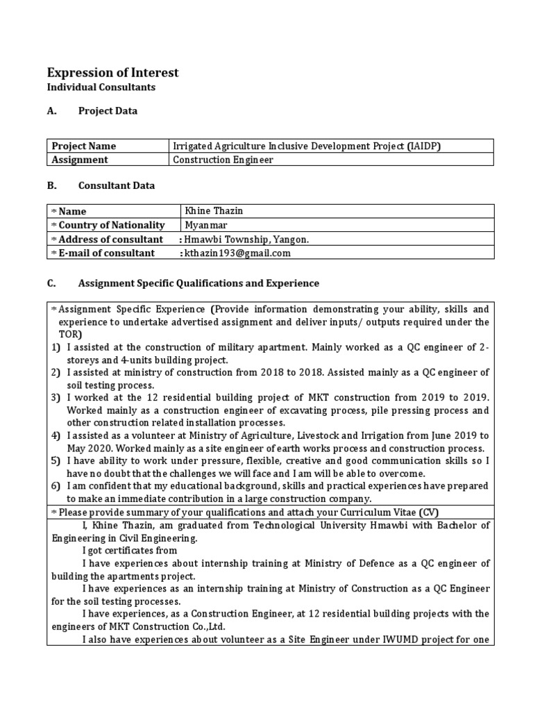 Expression of Interest: Individual Consultants A. Project Data Project ...