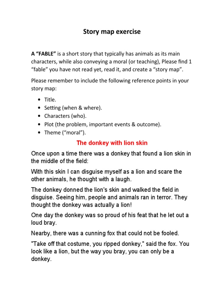 Story Map Exercise: A "FABLE" Is A Short Story That Typically Has ...