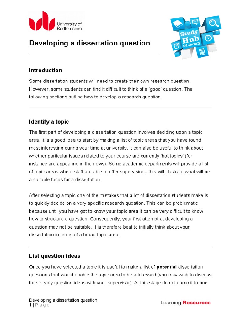 Developing A Dissertation Question 1 | PDF | Thesis | Question