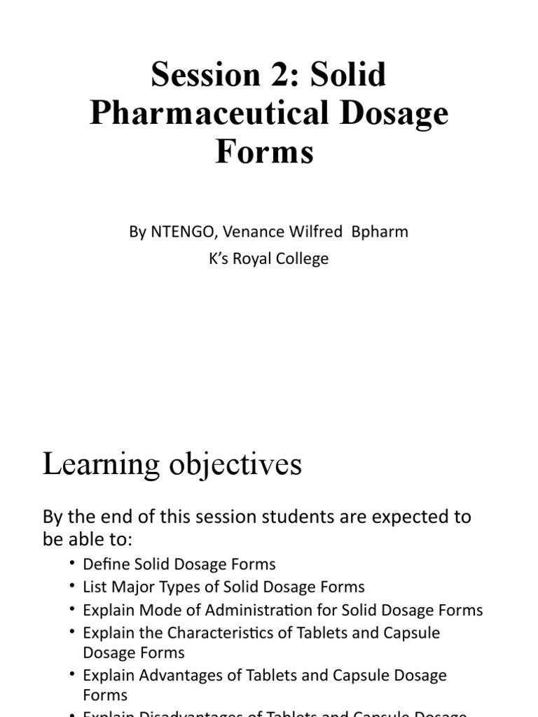 Overview of Solid Dosage Forms | PDF | Tablet (Pharmacy) | Dose ...