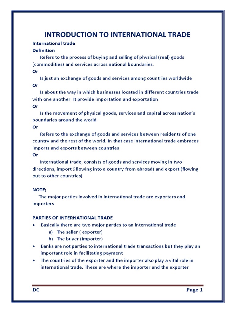 Introduction To International Trade PDF | PDF | Exports | Trade