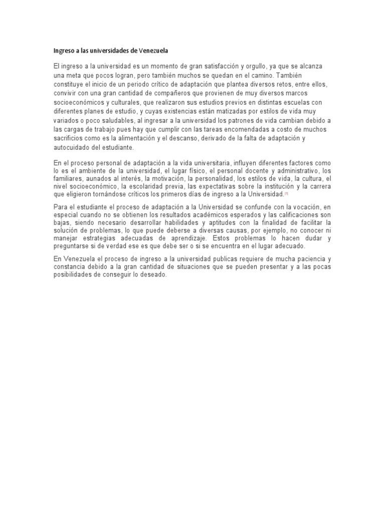 Ingreso A Las Universidades. Ensayo | PDF