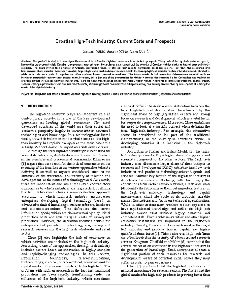 Croatian High-Tech Status and Prospects | PDF | Economic Growth ...