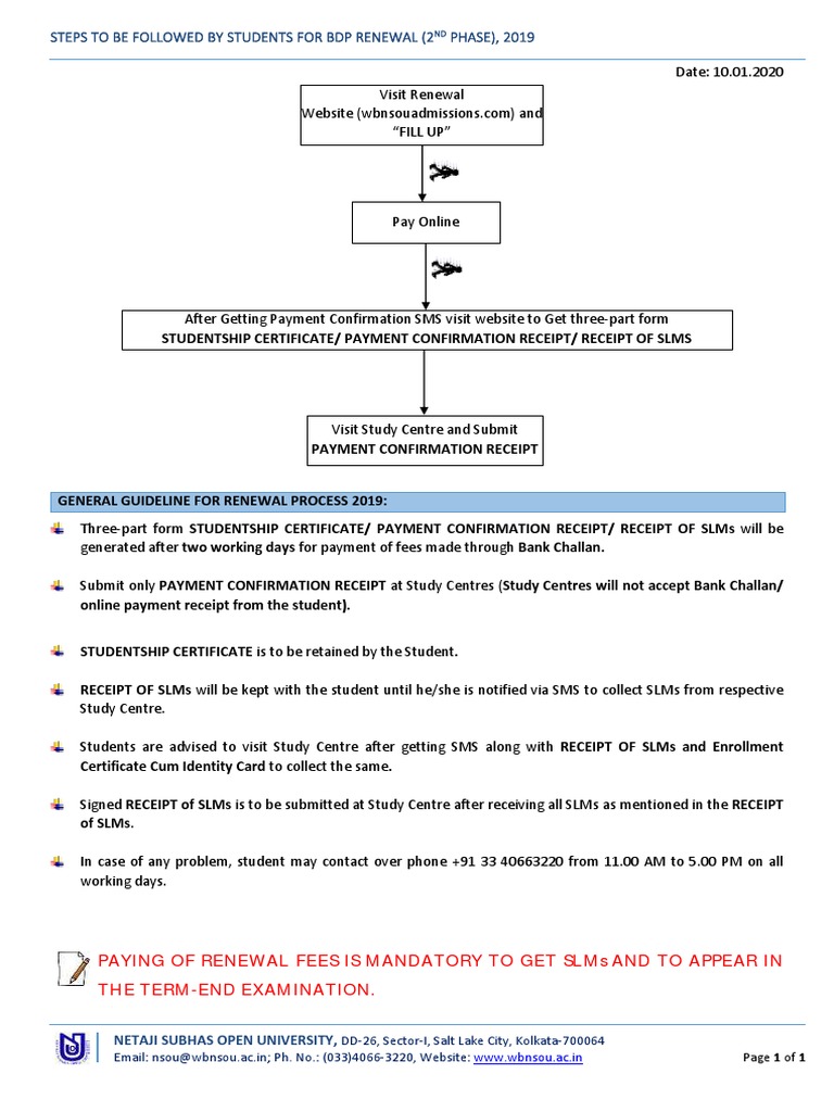 Steps To Be Followed by Students For BDP Renewal (2 PHASE), 2019 | PDF ...