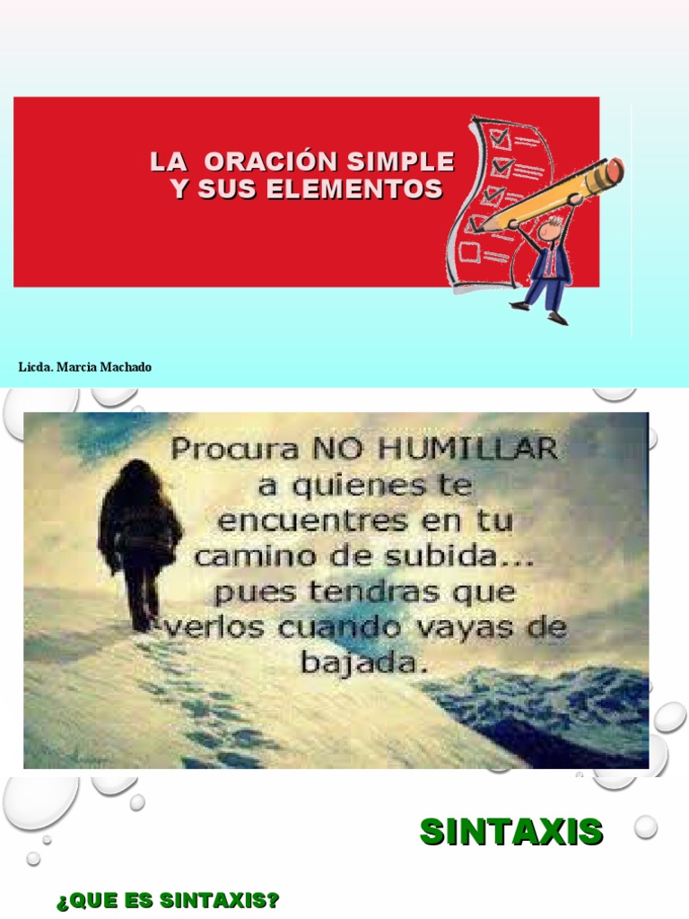 La Oración Simple Y Sus Elementos Pdf Asunto Gramática Oración