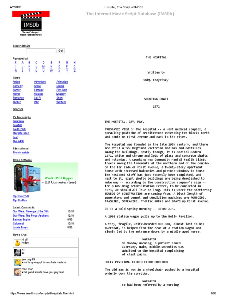 Hospital, The Script at IMSDb | PDF