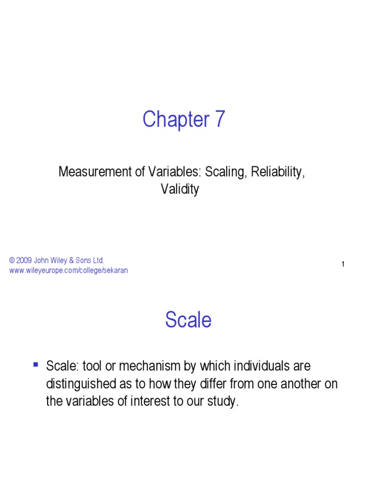 CH07 Measurement of Variables - Scaling, Reliability, Validity | PDF | Level Of Measurement ...