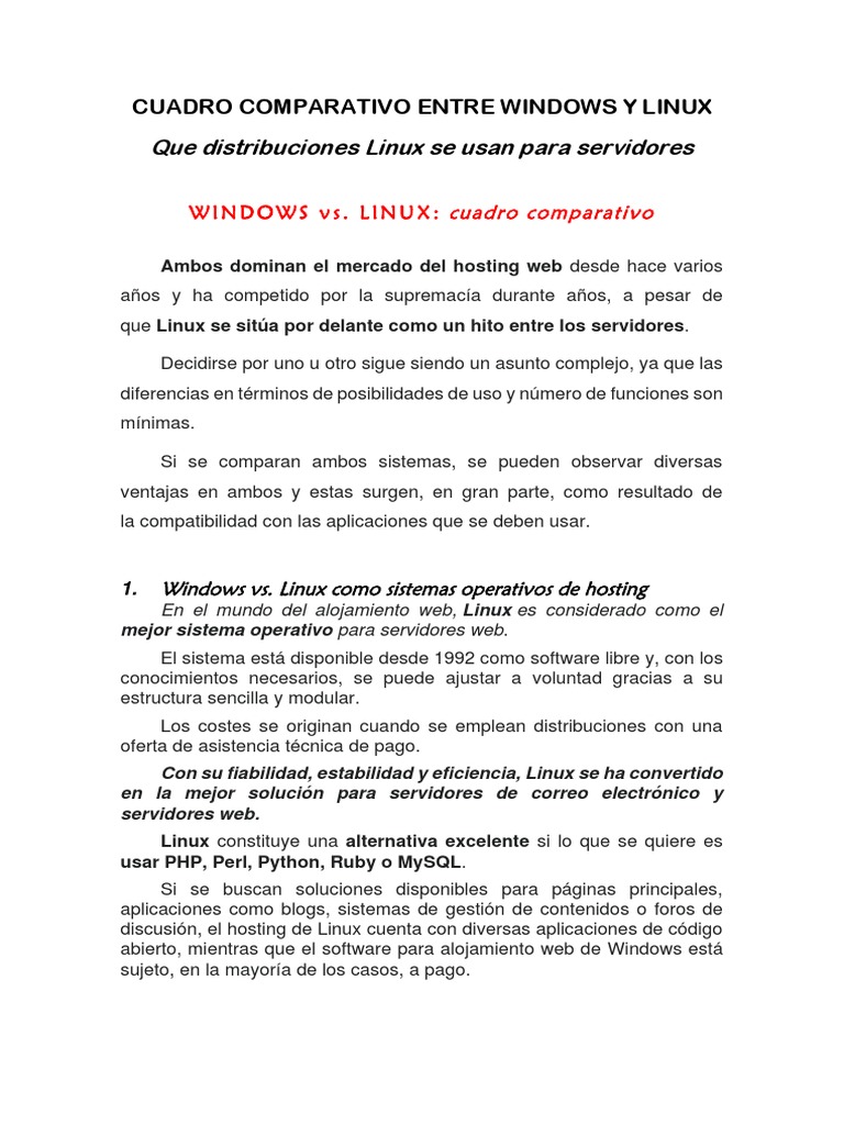 Windows vs. Linux: Comparativa Hosting | PDF | Distribución de Linux ...