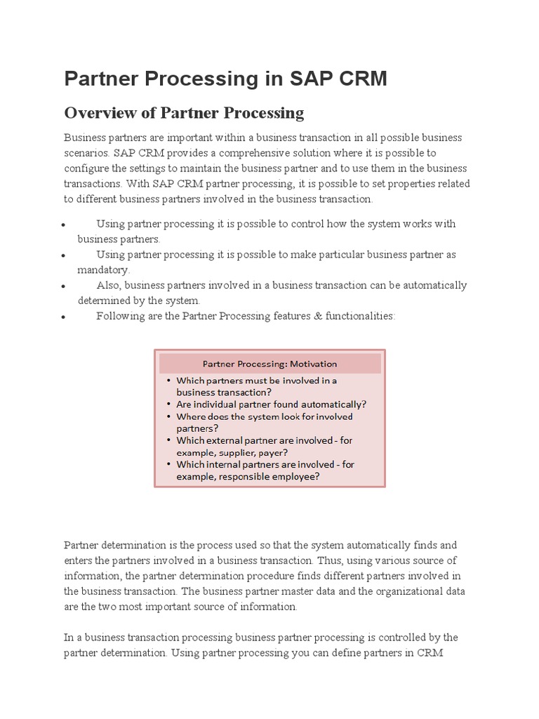 Partner Processing in SAP CRM | PDF | Customer Relationship Management ...