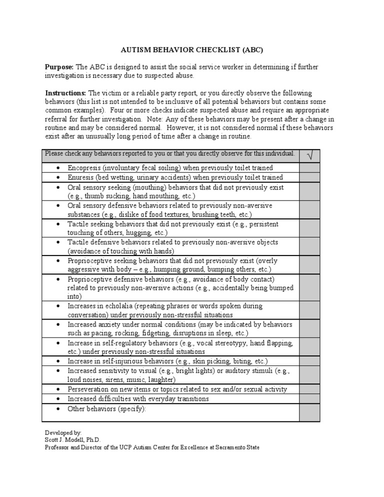 Autism Behavior Checklist | Download Free PDF | Perception | Autism