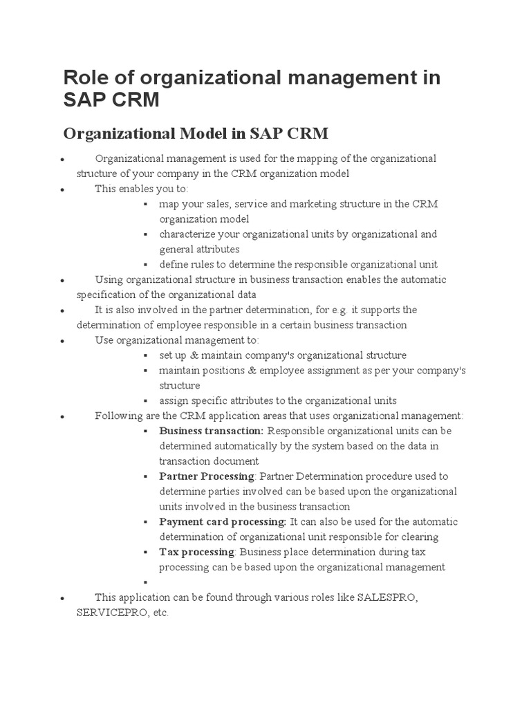 SAP CRM Organizational Management Overview | PDF | Customer ...