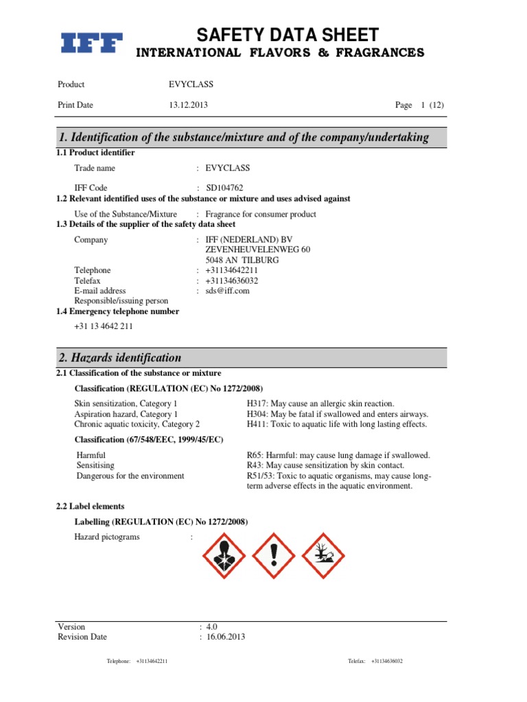 Safety Data Sheet: 1. Identification of The Substance/mixture and of The Company/undertaking ...