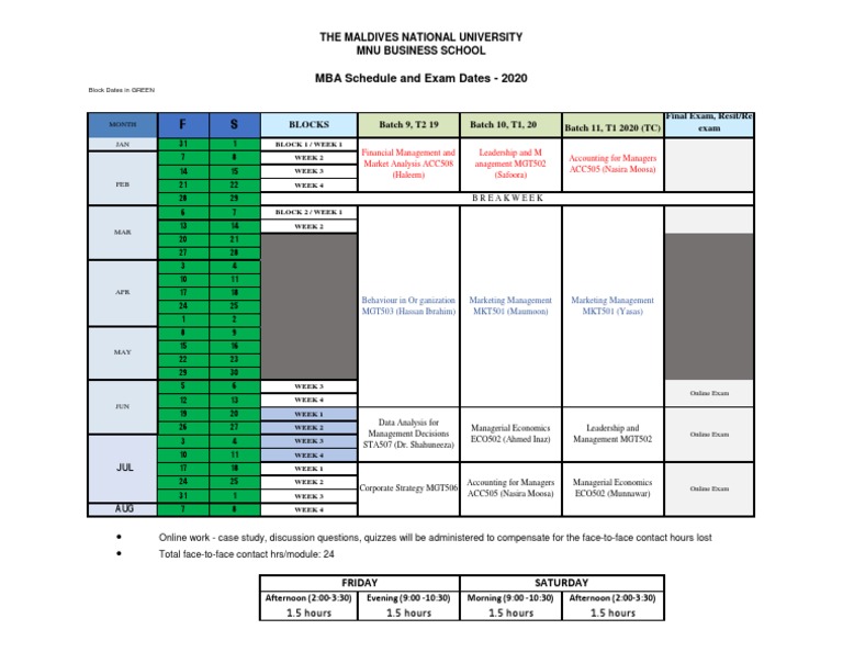 MBA Schedule For 2020 - Revised - Batch 9 - 10 - 11 | PDF | Business ...