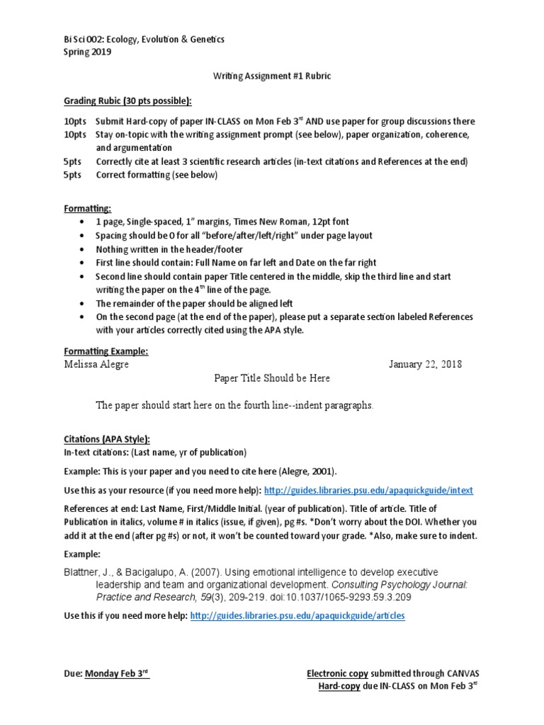 Writing Assignment 1 Rubric | PDF | Citation | Apa Style