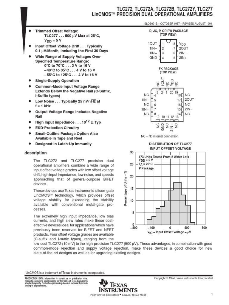 TLC272CP | PDF | Amplifier | Operational Amplifier