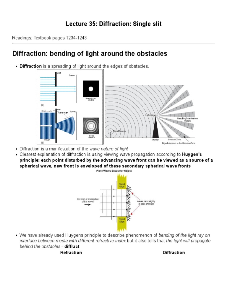 Diffraction: Bending of Light Around The Obstacles: Lecture 35 ...