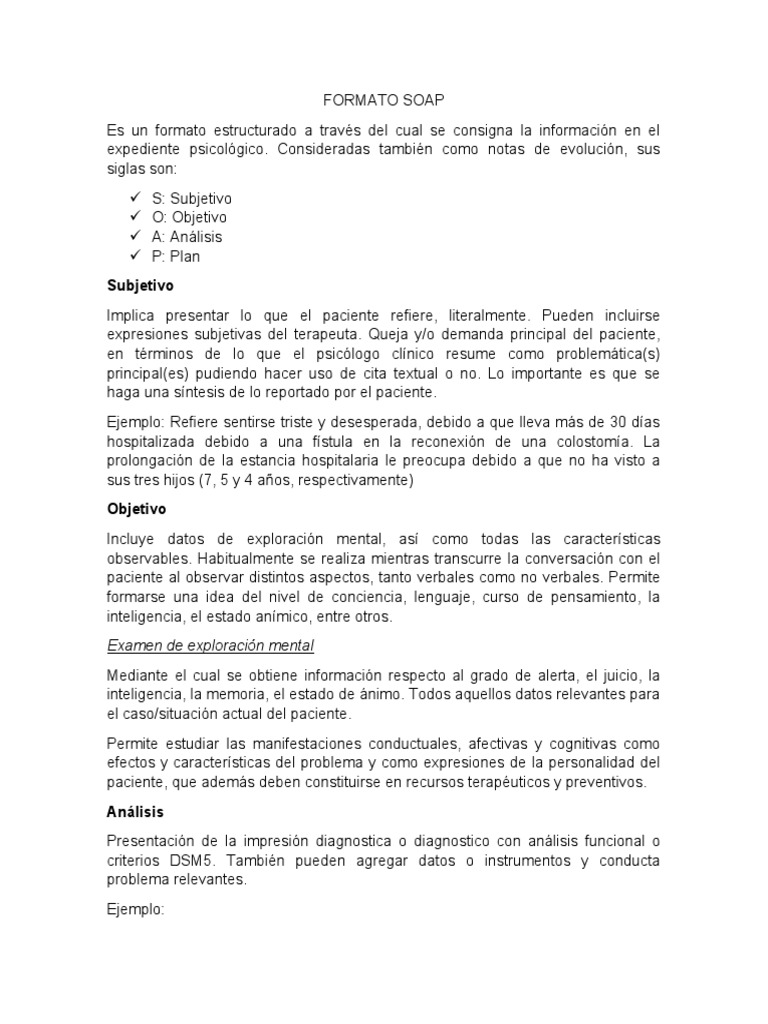 Formato SOAP | PDF | Depresión (estado de ánimo) | Inteligencia