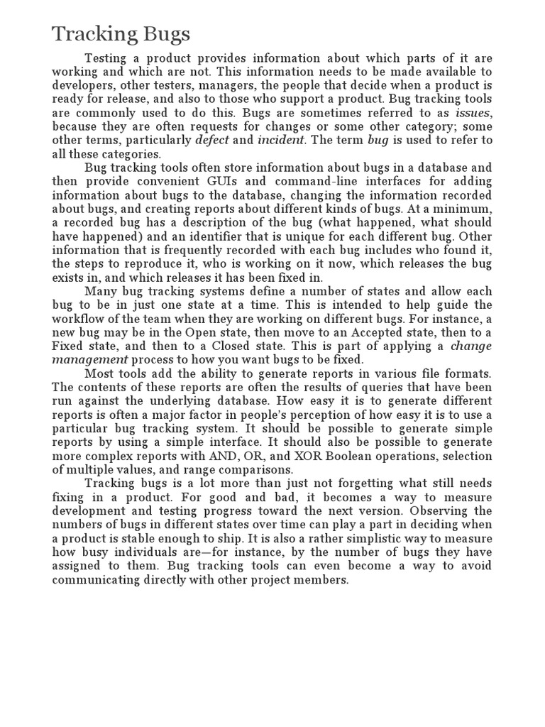 Tracking Bugs: Management Process To How You Want Bugs To Be Fixed | PDF | Software Bug ...