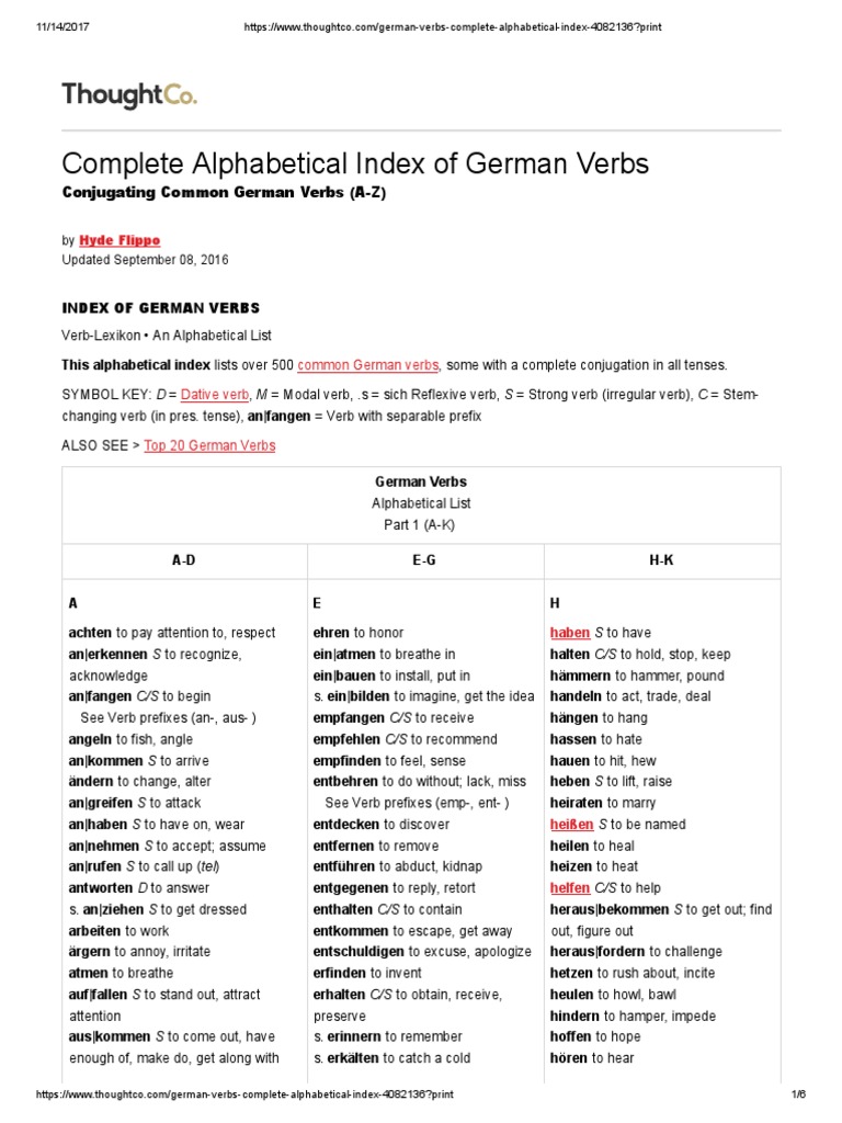 Complete Alpabetical List of German Verbs | PDF | Semantics | Semantic ...