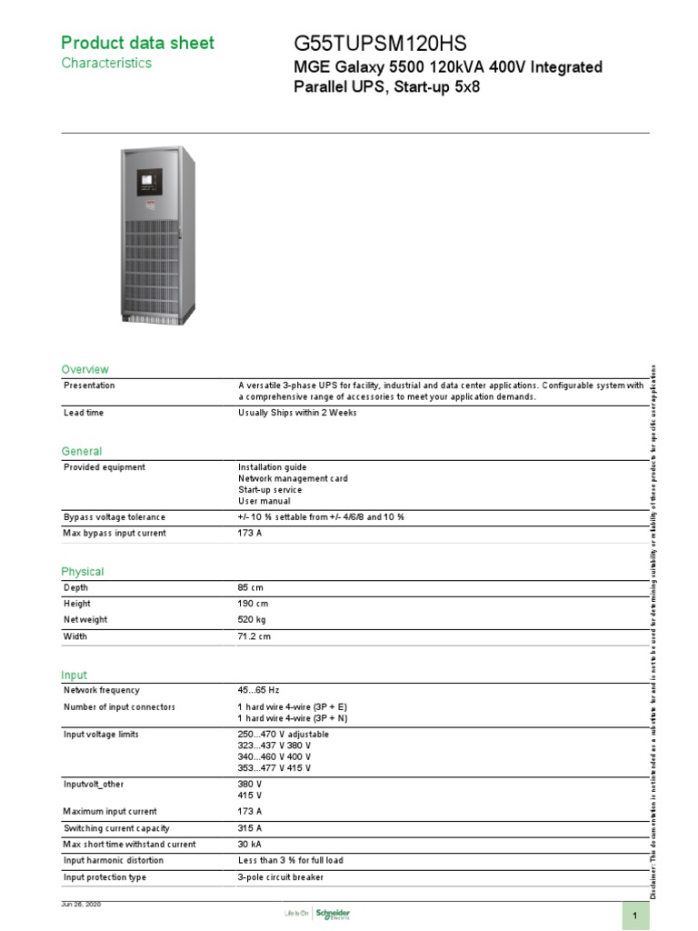 MGE Galaxy 5500 120kVA UPS Overview | PDF | Mains Electricity ...
