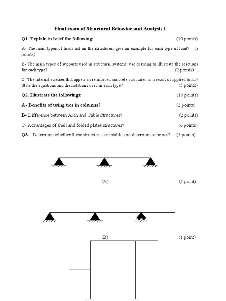 Final Exam of Structural Behavior and Analysis I | PDF