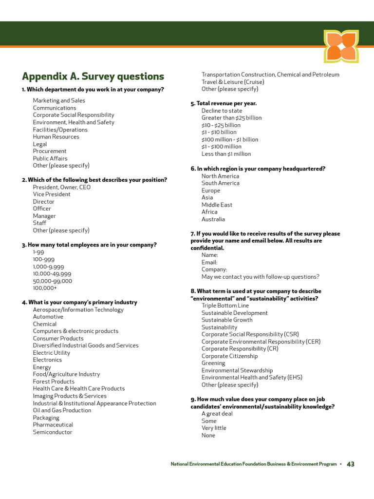 Appendix A. Survey Questions | PDF | Corporate Social Responsibility ...
