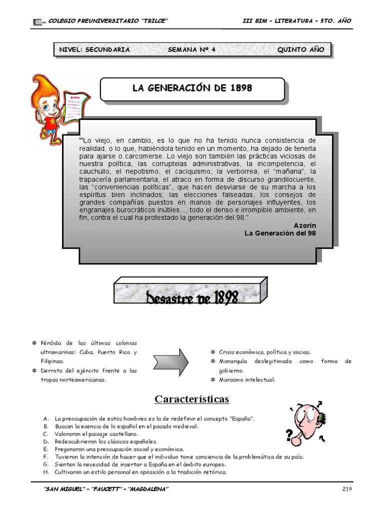 5to. Año - LIT - Guía 4 - La Generación de 1898 | PDF | Don Quijote ...