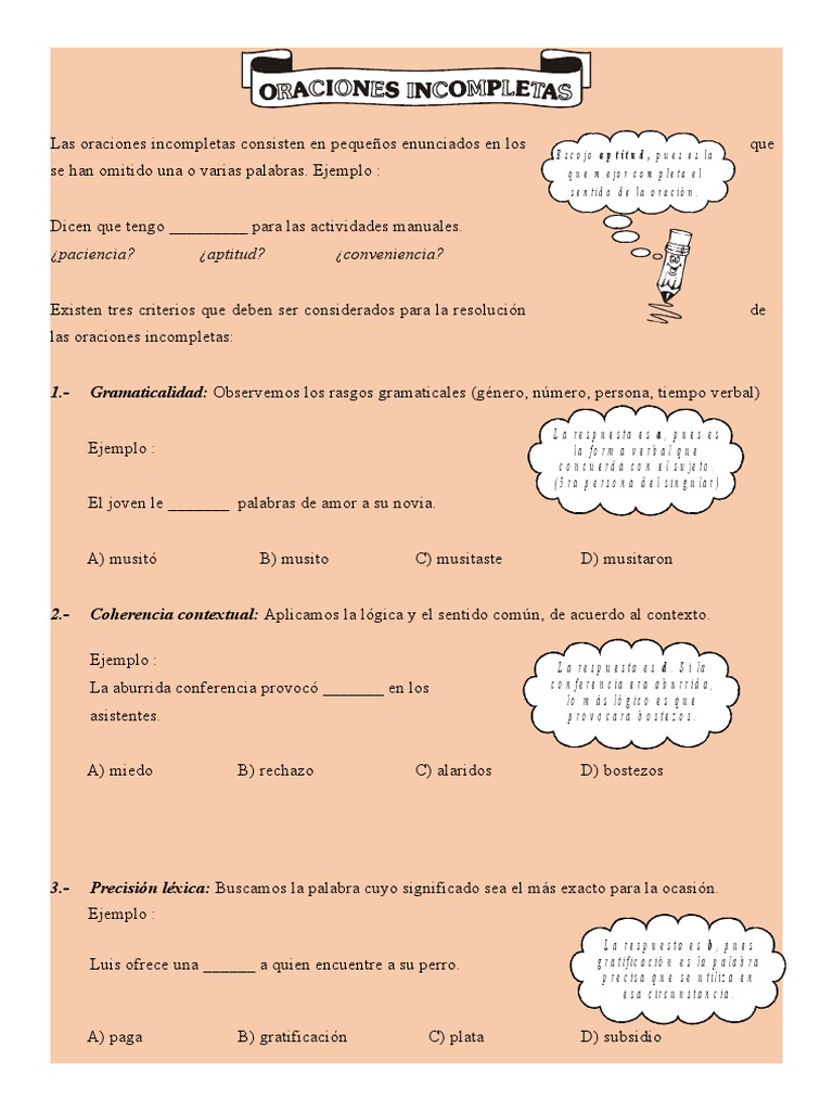 Oraciones Incompletas | PDF | Lingüística | Semiótica