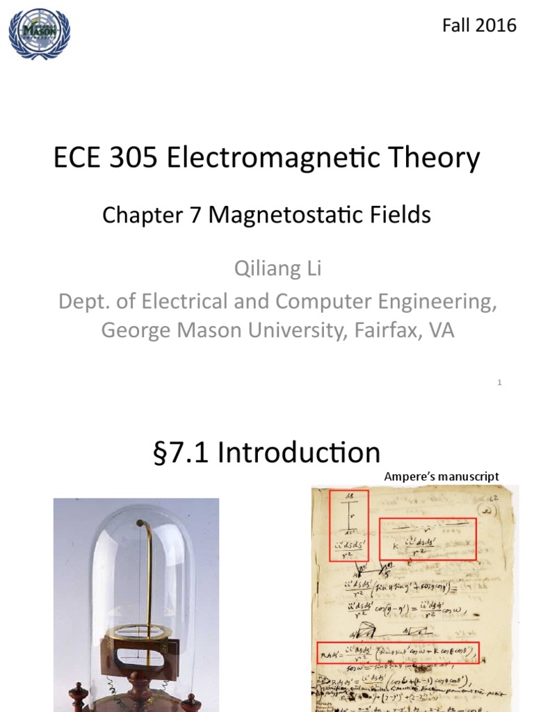 ECE 305 Electromagnetic Theory: Magnetostatic Fields | PDF | Maxwell's Equations | Magnetic Field