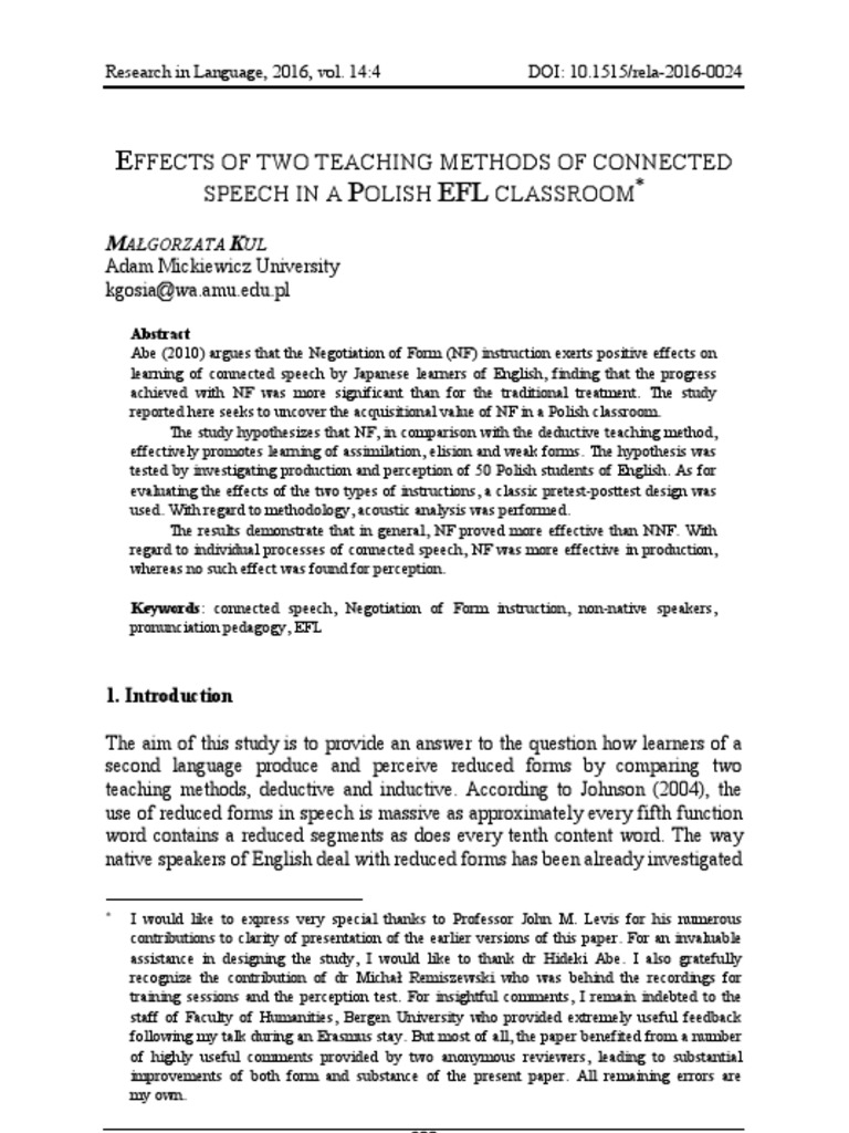(20834616 - Research in Language) Effects of Two Teaching Methods of Connected Speech in A ...