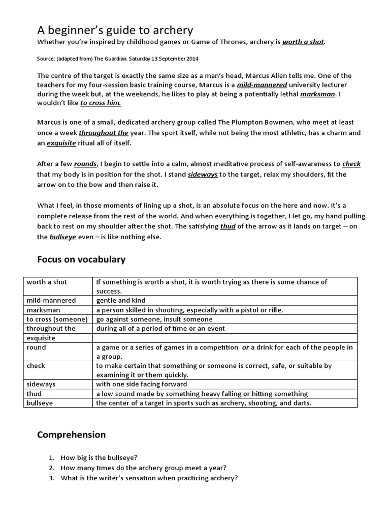 A Beginner's Guide To Archery: Focus On Vocabulary | Download Free PDF ...