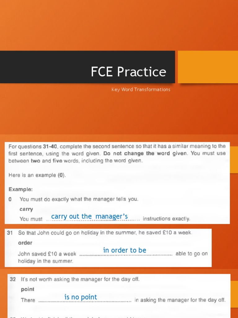 FCE Practice: Key Word Transformations | PDF
