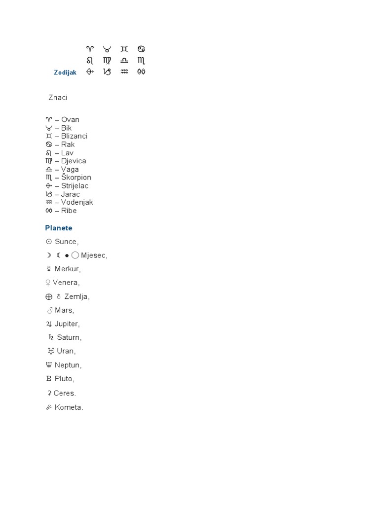 Zodijak Oznake Planeta | PDF