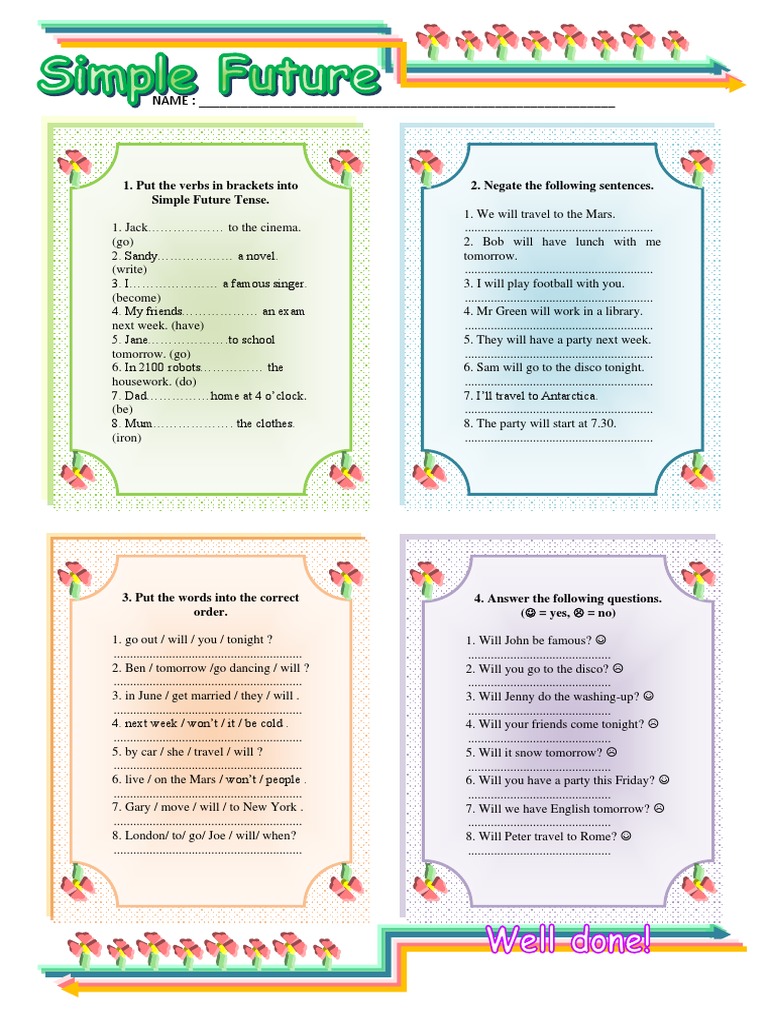 Simple Future Tense With Key Fun Activities Games Grammar Drills ...